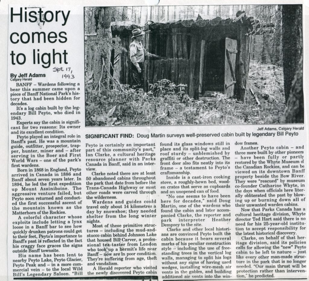 The discovery of the Bill Peyto cabin (1993) | Canadian National Park ...