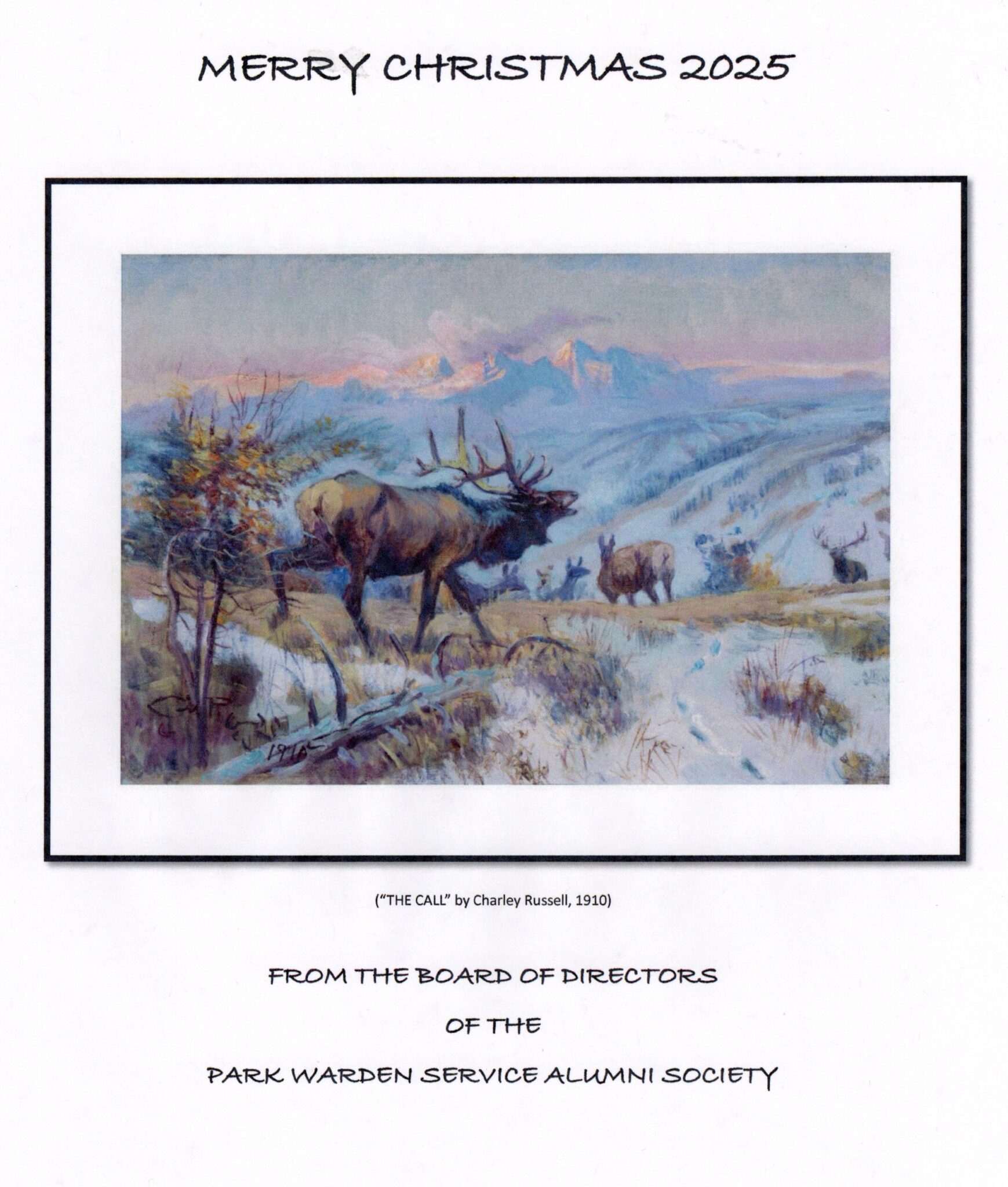 President's Christmas message. | Canadian National Park Warden Alumni